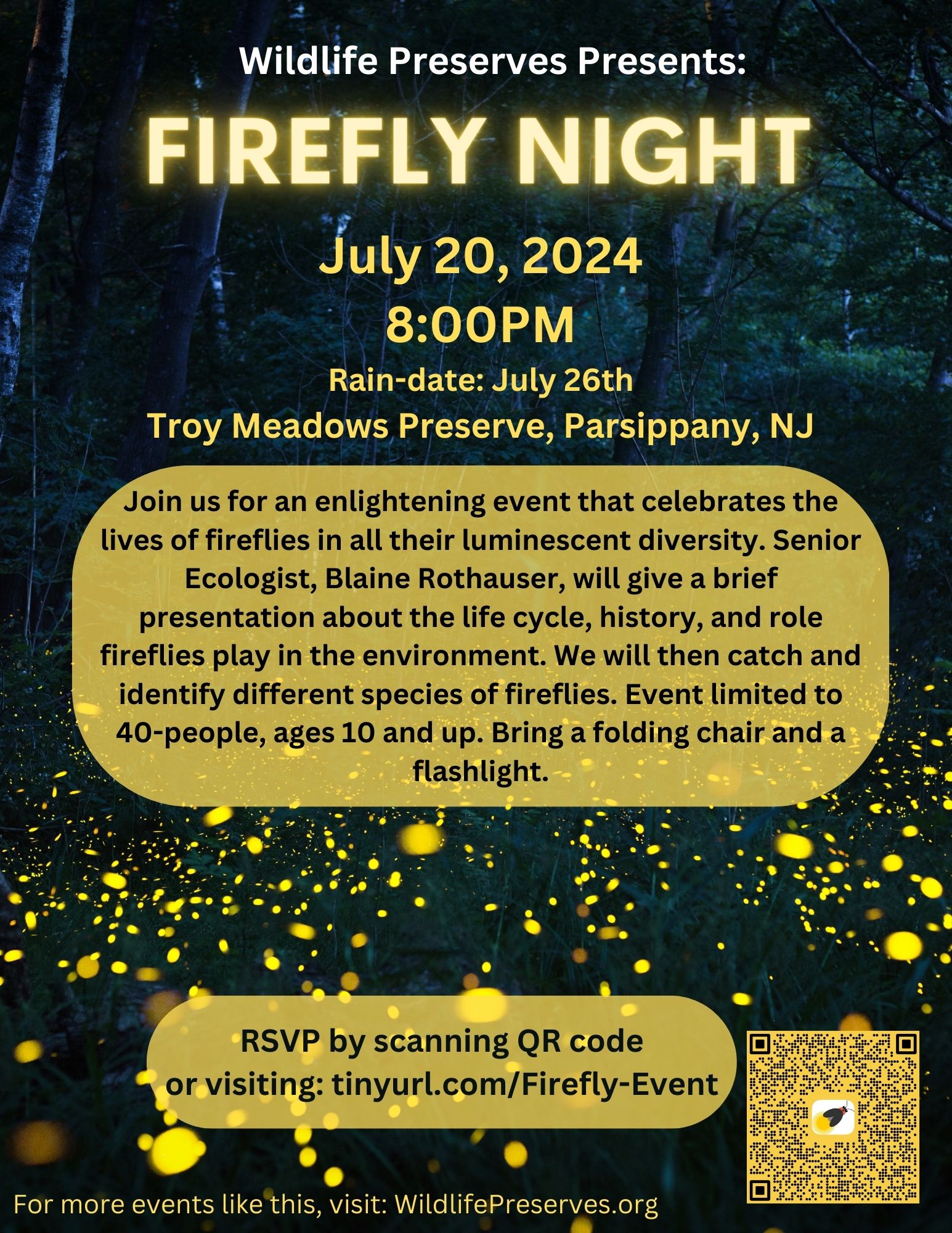 July 20, 2024: FireFly Night at Troy Meadows – Wildlife Preserves