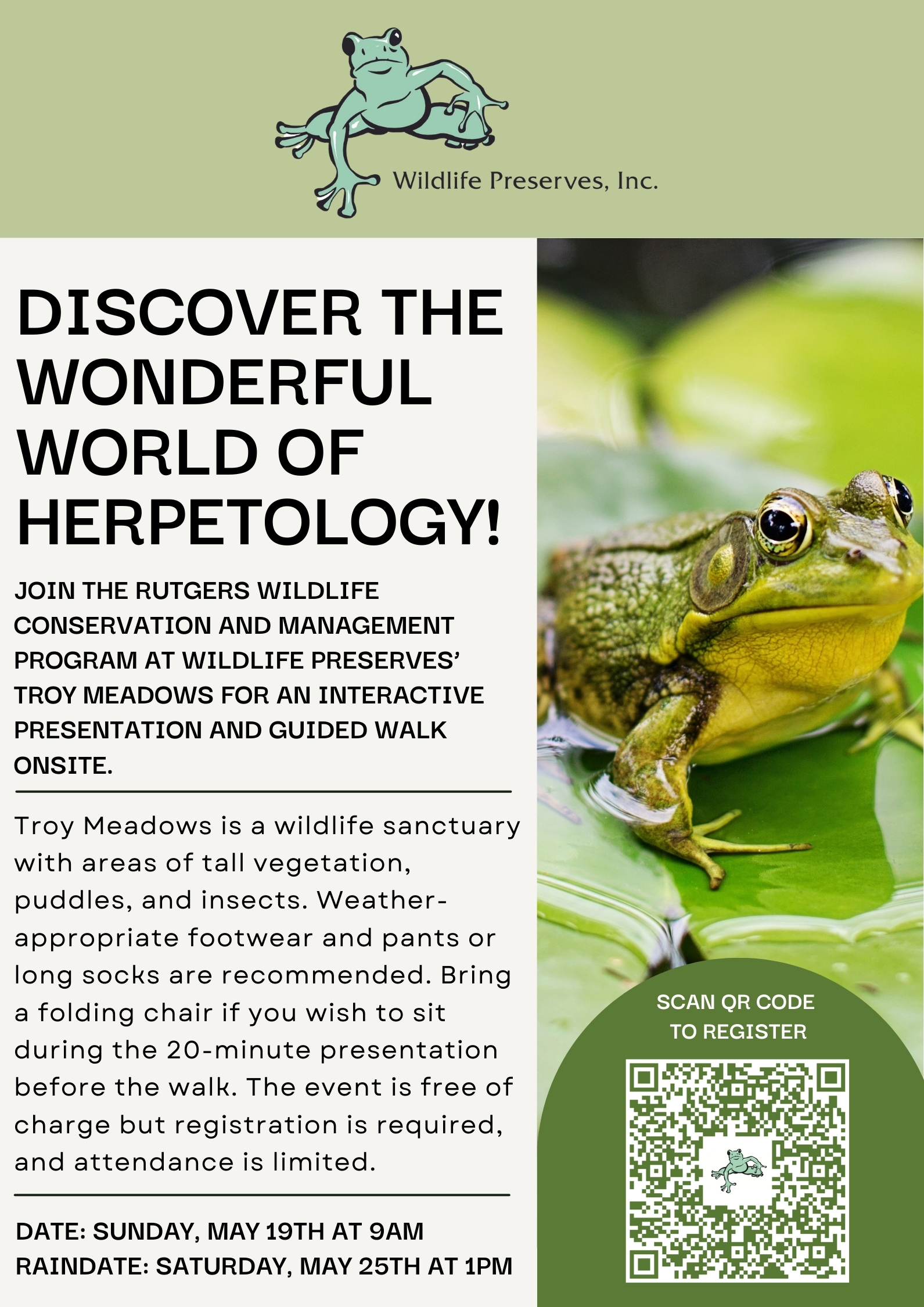 May 19, 2024: Herpetology Walk at Troy Meadows – Wildlife Preserves